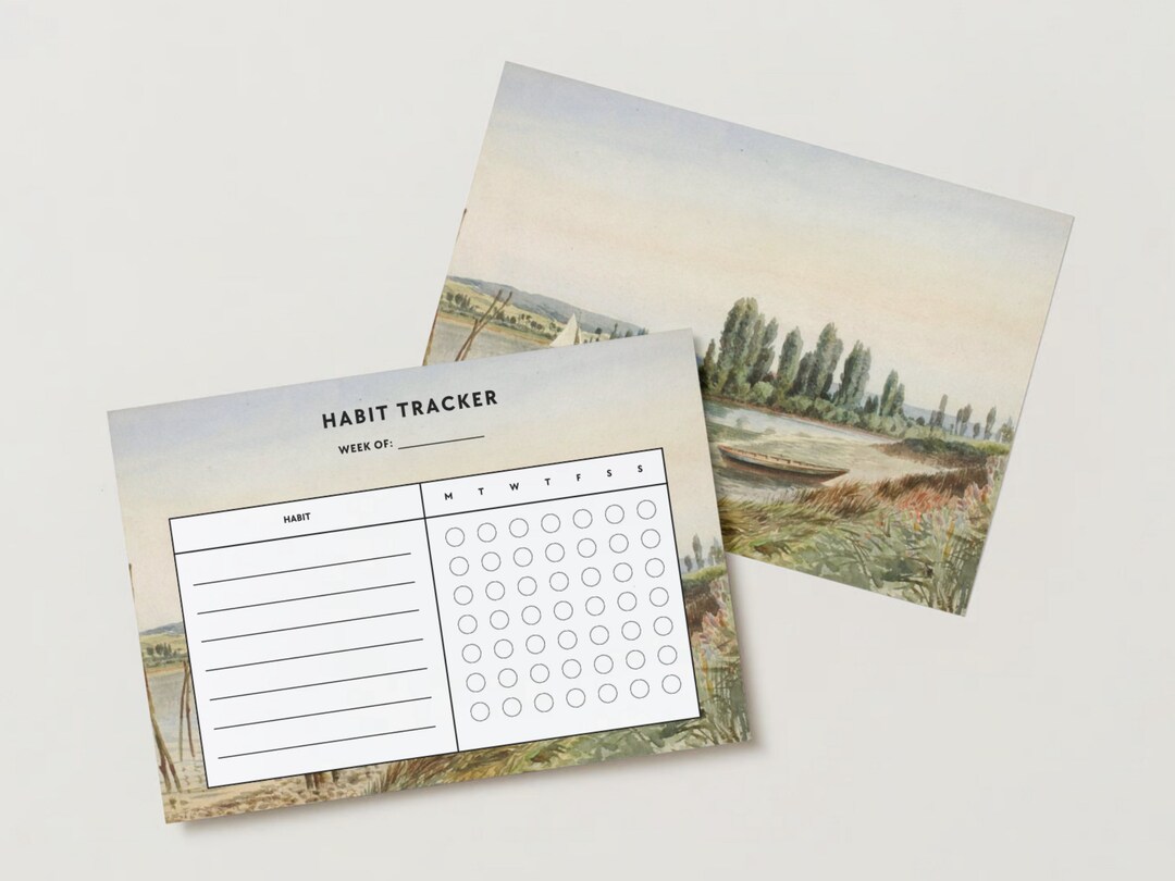 Printable Habit Tracker Vintage Boat Landscape Weekly - Etsy