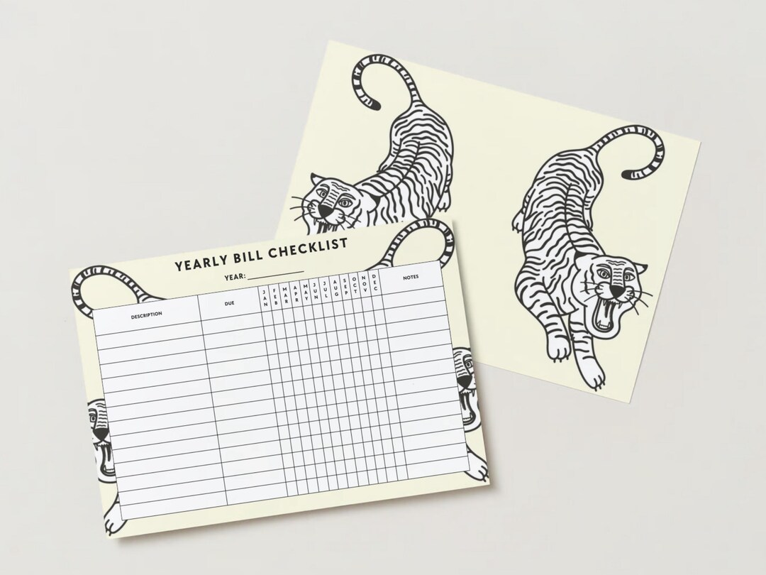 Printable Yearly Bill Tracker Tiger Print A4 Landscape PDF - Etsy