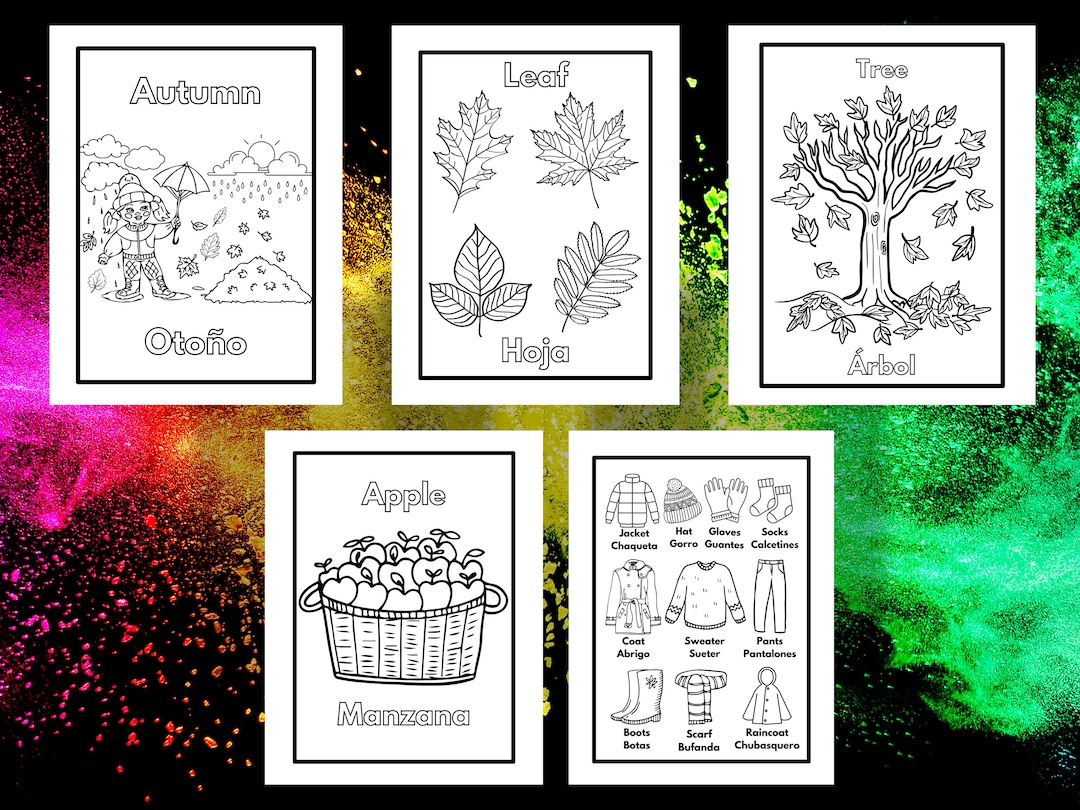 Pack 5 Printable Autumn Drawings to Color and Learn English for ...