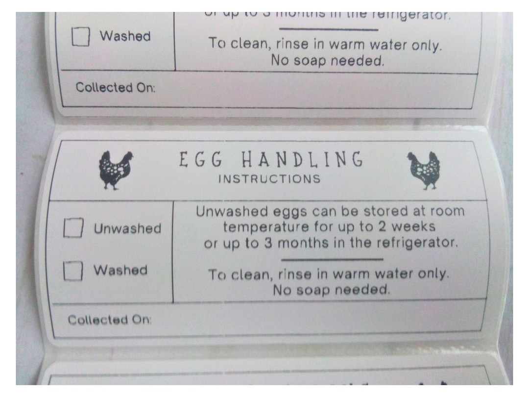 Egg Handling Instruction Stickers: Unwashed Egg Carton Labels, Cleaning ...
