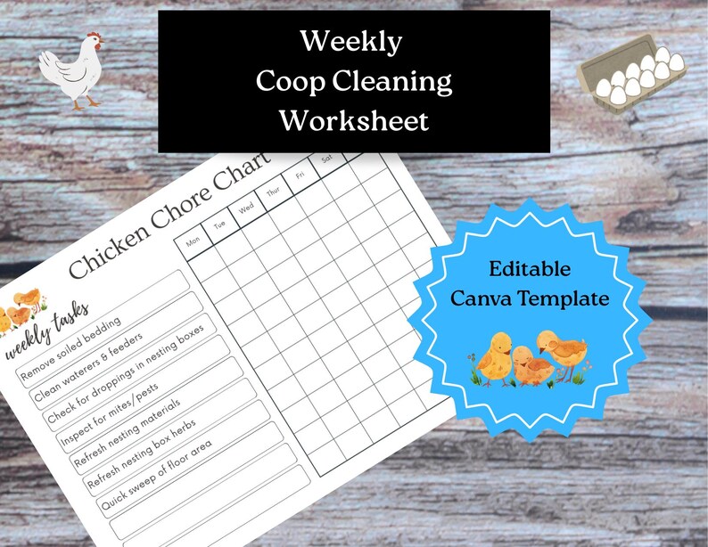 EDITABLE Coop Cleaning Chore Chart - CANVA Template (homestead ...