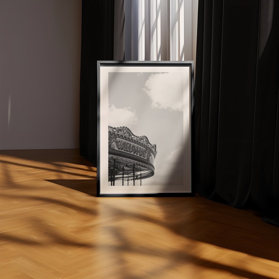 Fairground Carousel Black and White Photography Print monochrome Poster ...