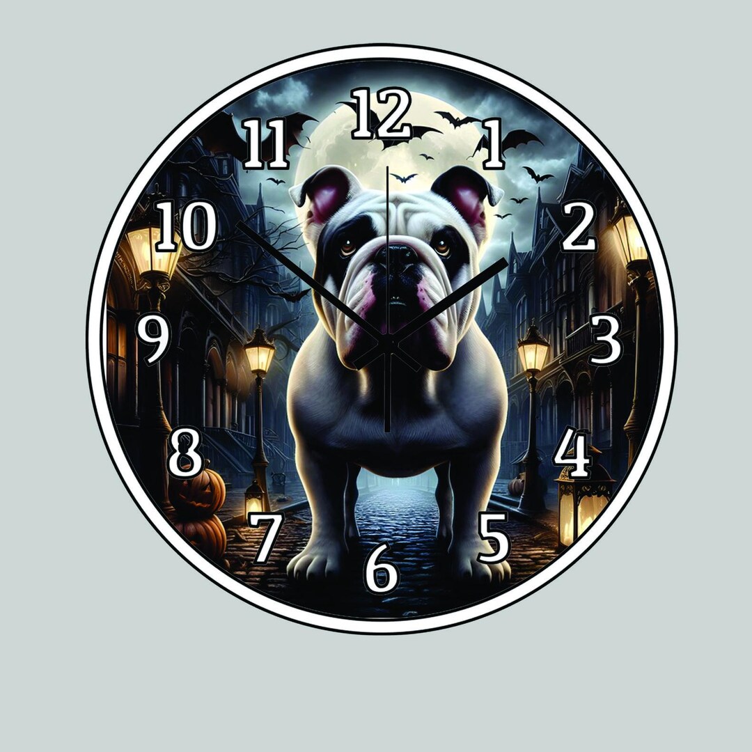 A Bulldog Art Wall Clock Painting Time Piece Wall Mounting Unit Quartz ...