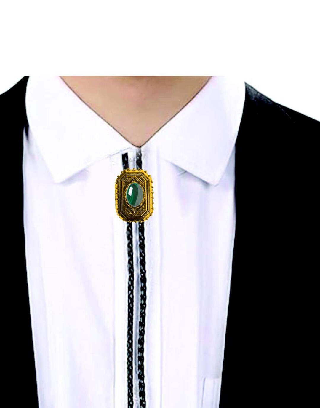 Custom Made Malachite Gemstone Bolo Tie Hand Made Western Necktie gold ...