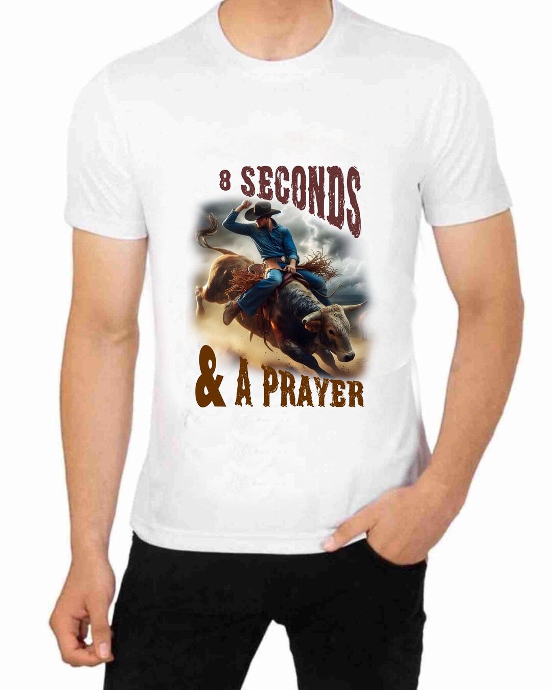 8 Seconds and a Prayer Bull Riding Rodeo Poster T Shirt Old West Cowboy ...