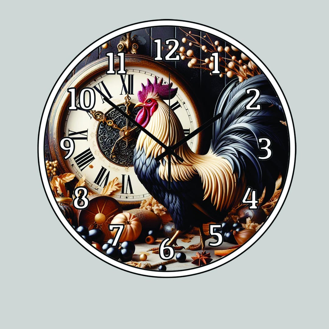 Rooster Chicken Colorful Art Wall Clock Painting Time Piece Wall ...