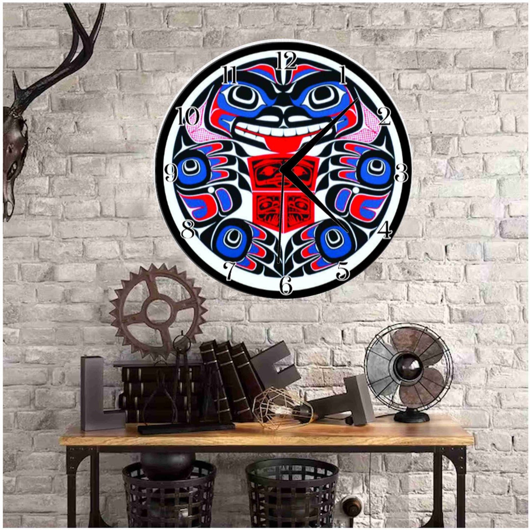 Alaskan Totem Pool Eagle Face Art Wall Clock 16 Inches Unique Time ...