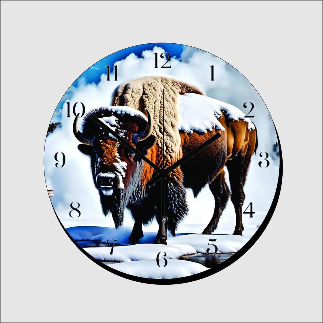 Yellowstone Park Winter Buffalo Art Painting Wall Clock Painting Time ...