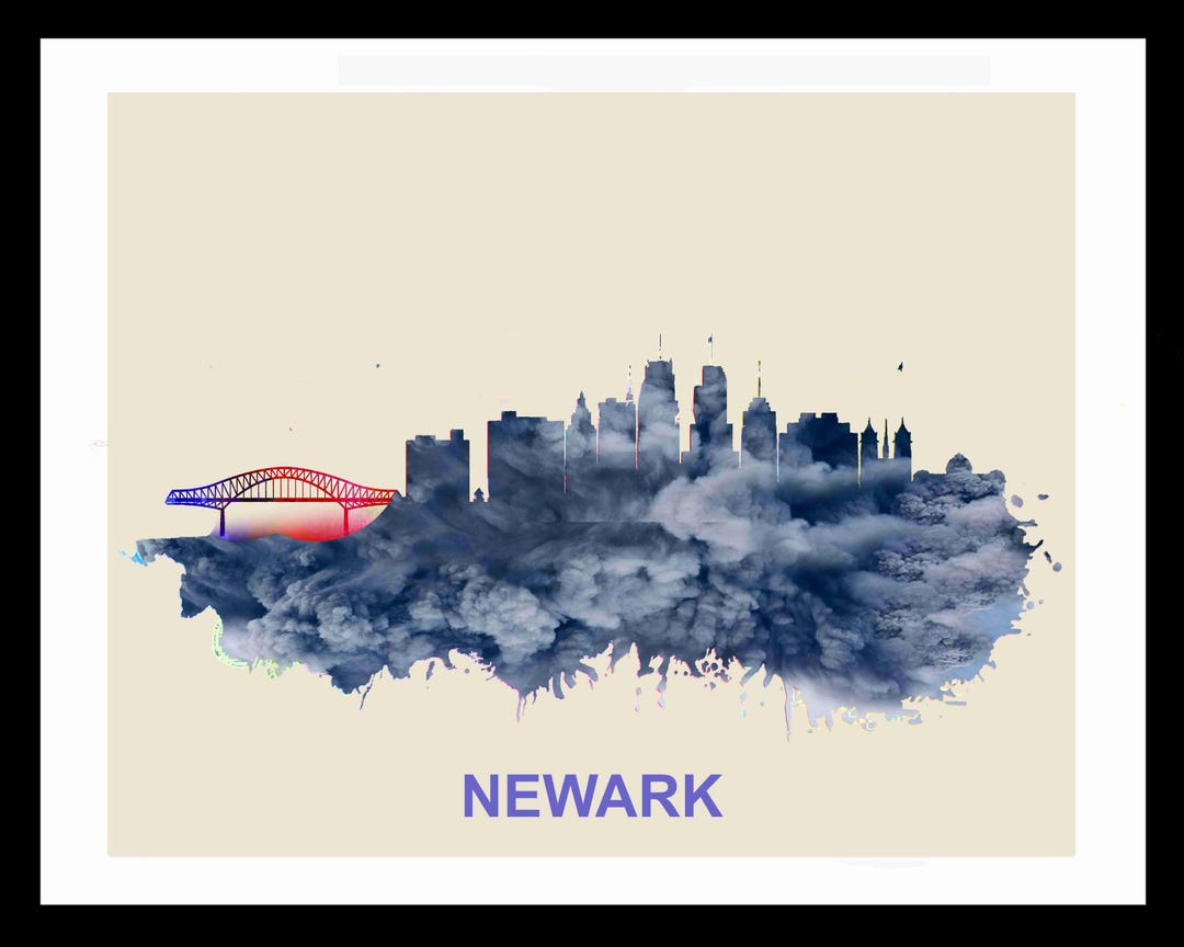 Skyline Cityscape Newark NJ Watercolor Splash Art Posters, Prints or ...