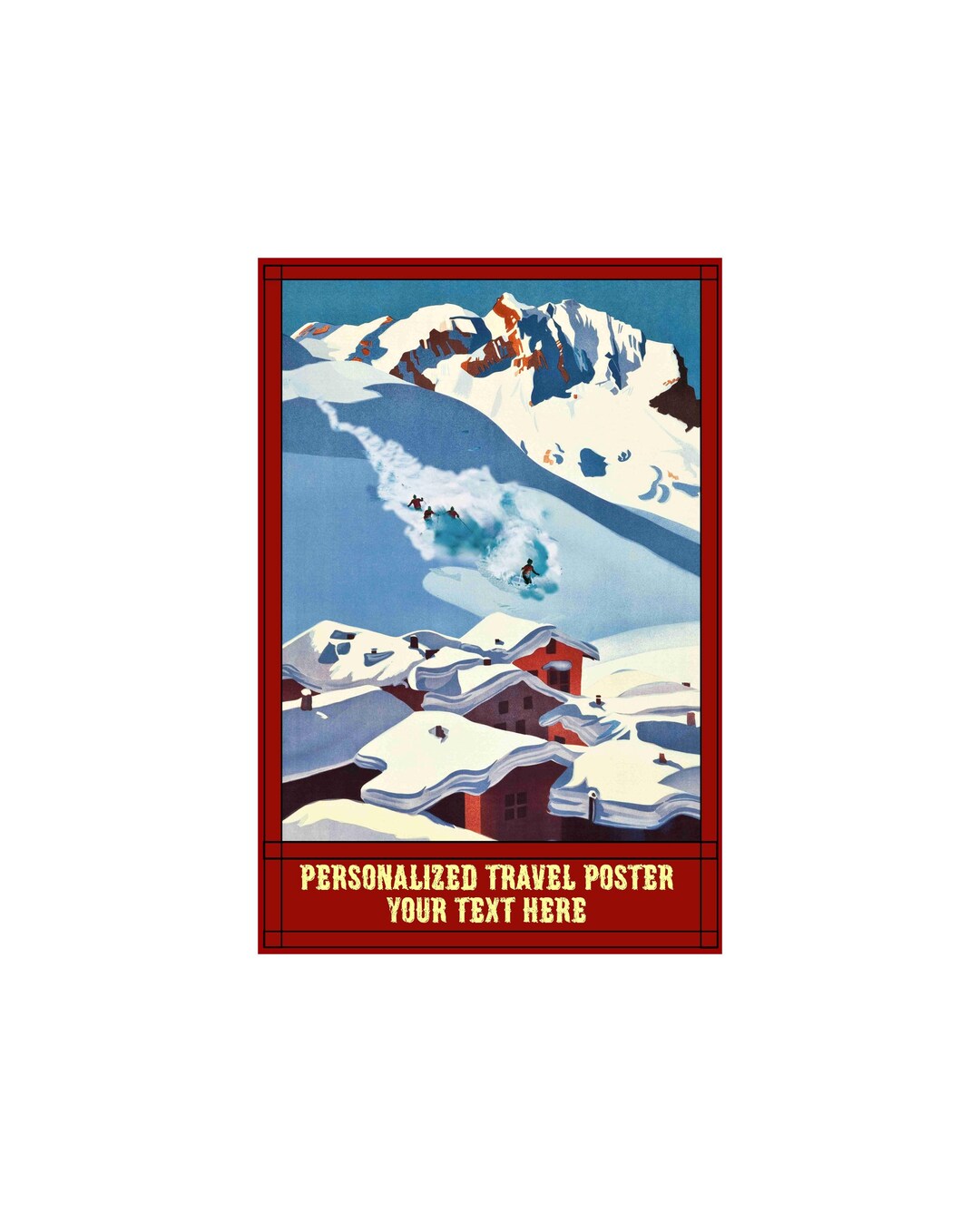 Personalized Custom Skiing Ski Resort Art Roundup Art Travel Poster Add ...