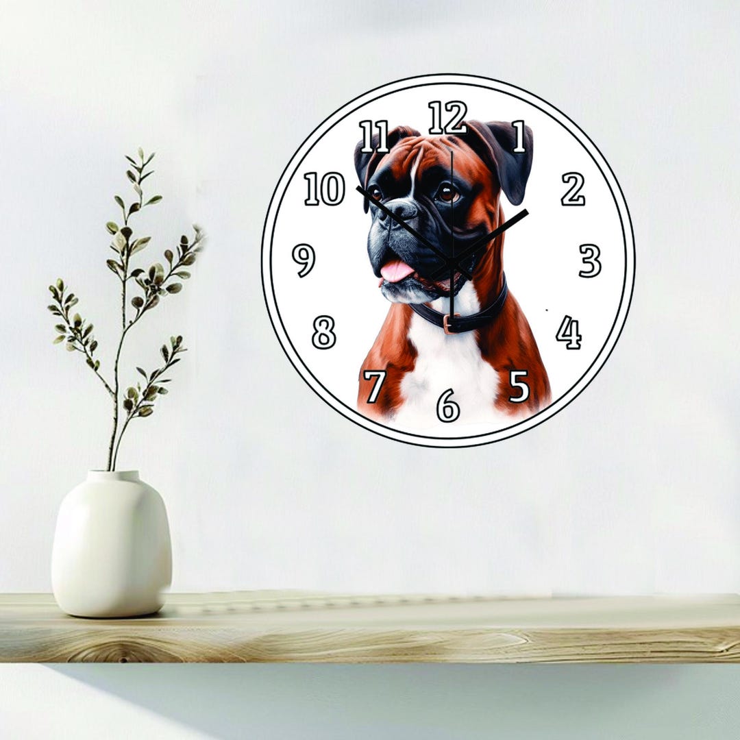 Boxer Clock Pet Dog Poster Art Wall Clock Painting Time Piece Wall ...