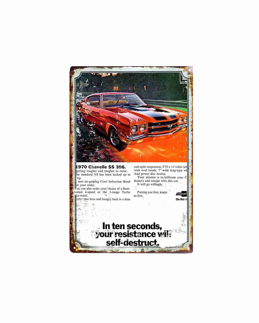 1970 Chevelle SS Advertising All Metal Aluminum Tint Sign up to 12 X 18 ...