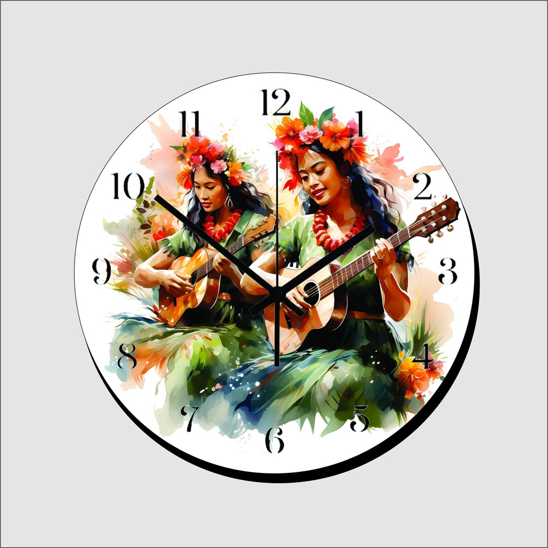 HAWAIIAN Hula Dancers Playing Music Art Painting Wall Clock Painting ...