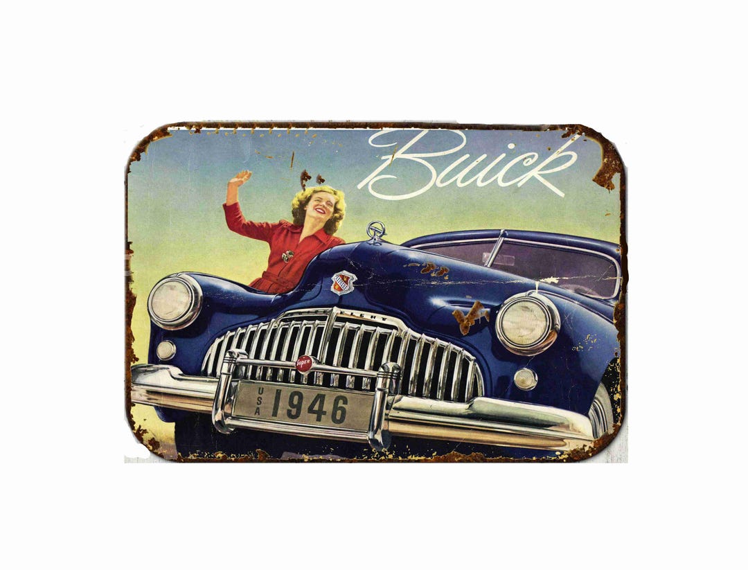 1946 Buick Post WWII First New Car All Metal Tin Sign Vintage ...