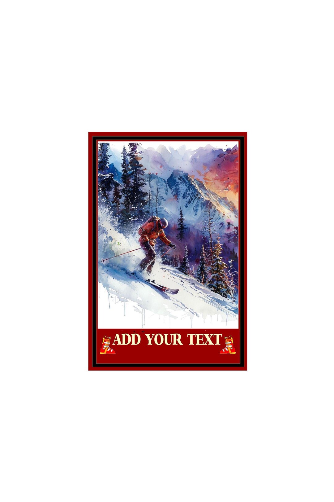 Personalized Custom Skiing Ski Resort Winter Art Travel Poster Add Your ...