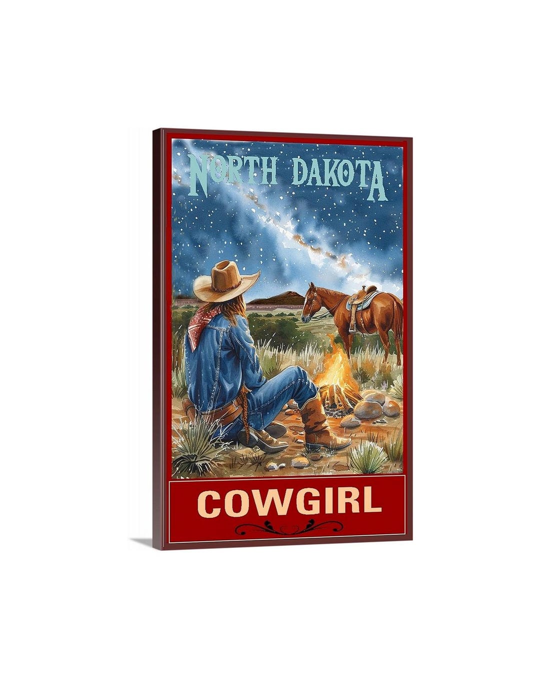 North Dakota Rodeo Cowgirl and Her Horse Giclee Art Print Travel Poster ...