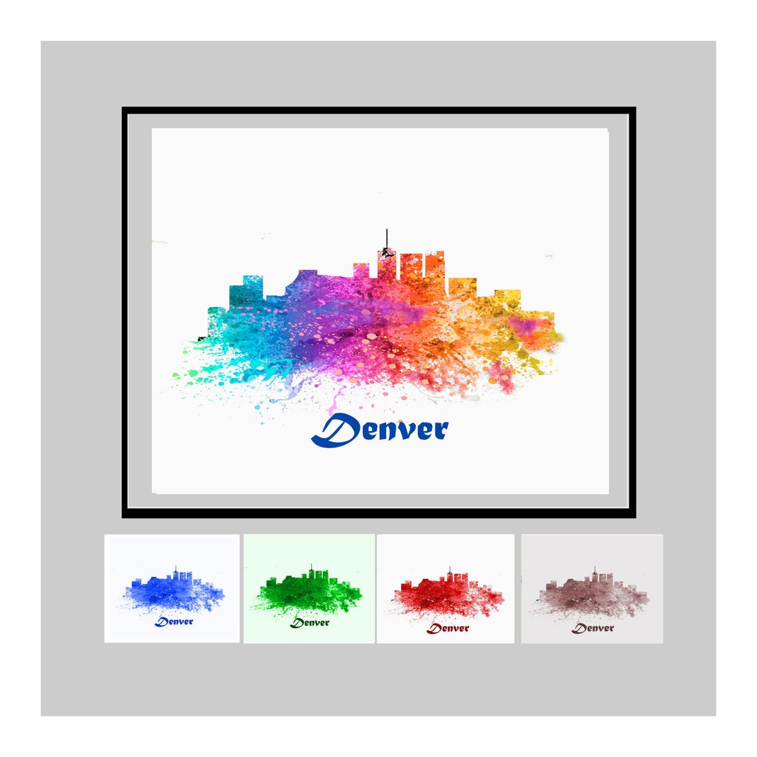 Skyline Cityscape of Denver Watercolor Splash Art Posters, Prints or ...