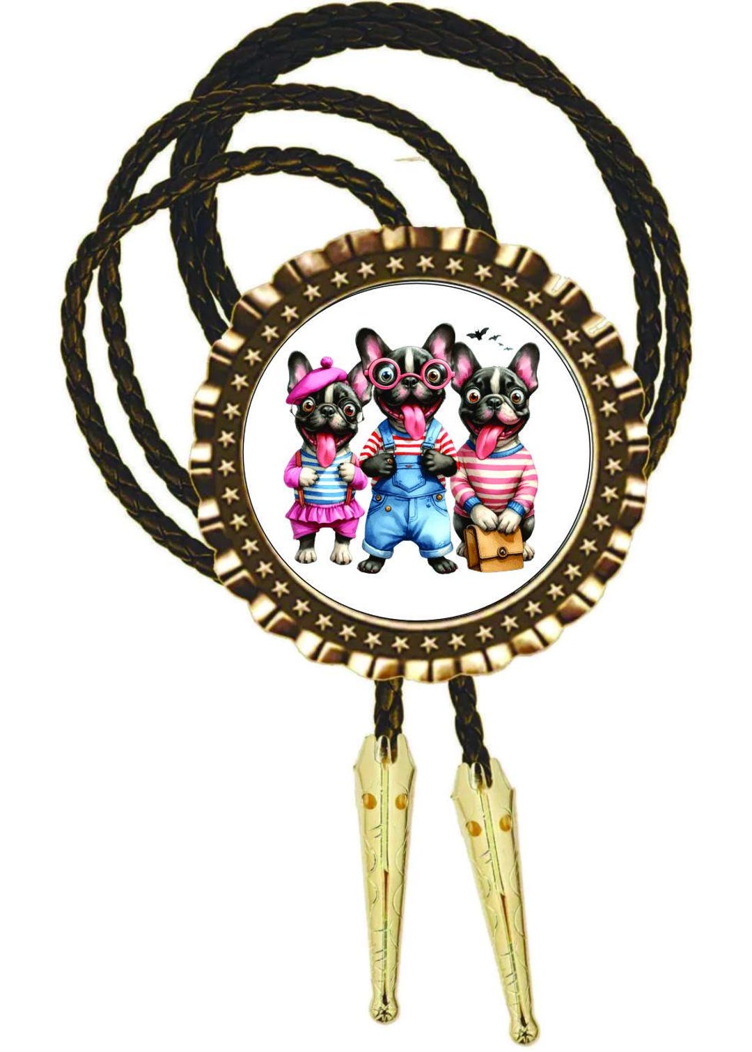3 French Bulldogs Cute Dog Bolo Tie Pet Lovers Gift Memories Dog Art ...
