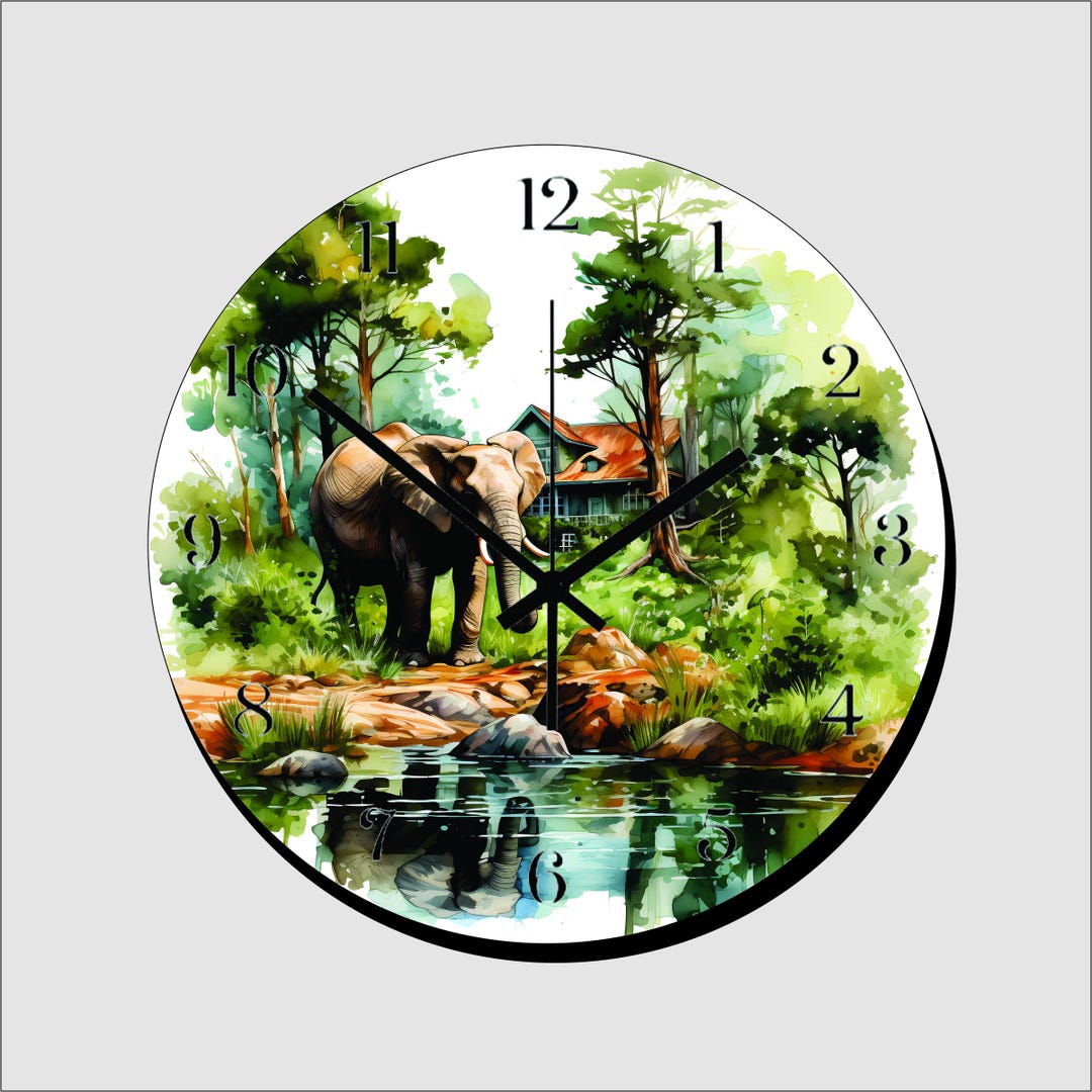 Elephant African Jungle Animal Wild Life Art Painting Wall Clock ...