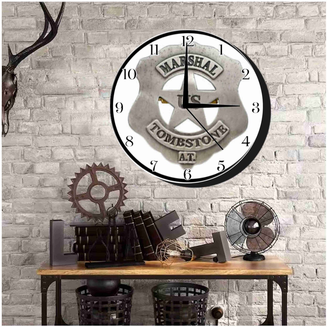 Tombstone Marshal Badge Art Wall Clock 16 Inches Unique Time Piece Art ...