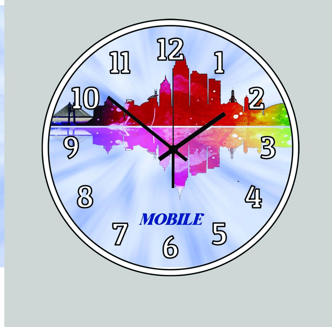 Mobile Alabama Wall Clock Skyline Silhouette Background Theme Art With ...