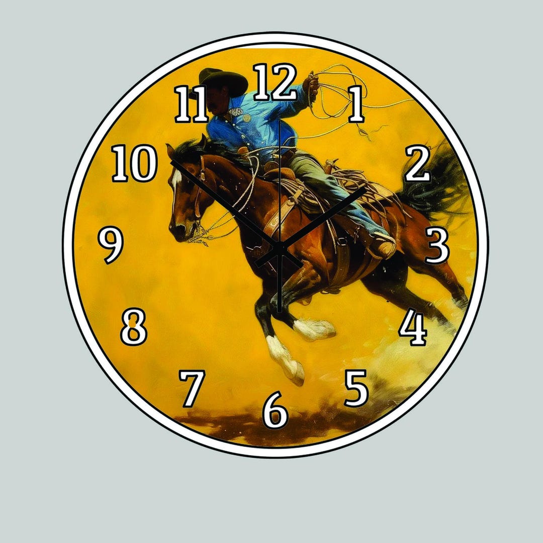 Rodeo Cowboy Calf Roping Racing Art Painting Wall Clock Painting Time ...