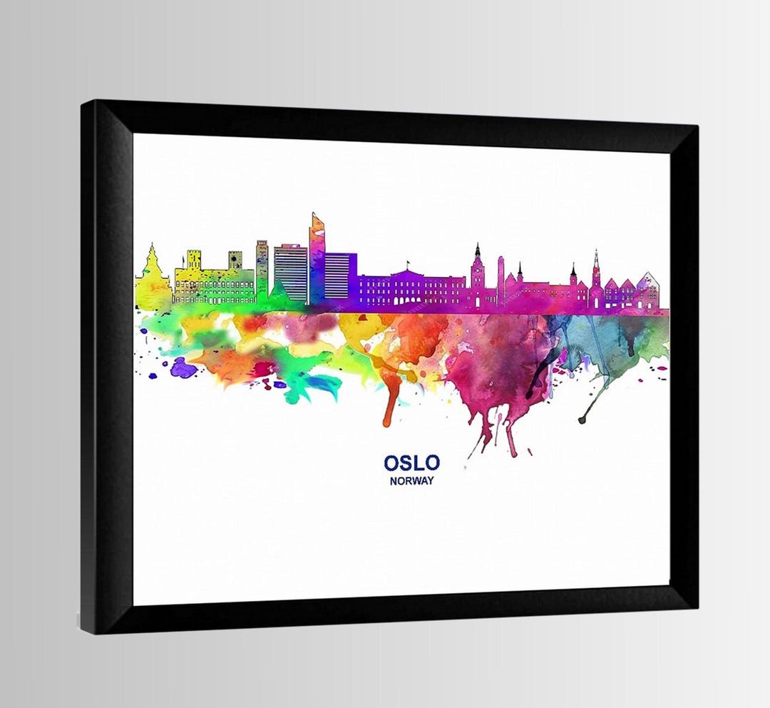 Oslo Norway Skyline Art Watercolor Splash Art Posters, Prints or Canvas ...