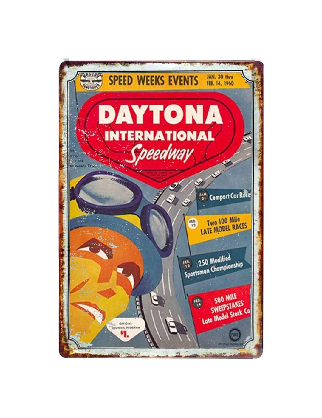 Daytona 500 1960 Stock Car Races Program All Metal Tin Sign Vintage ...