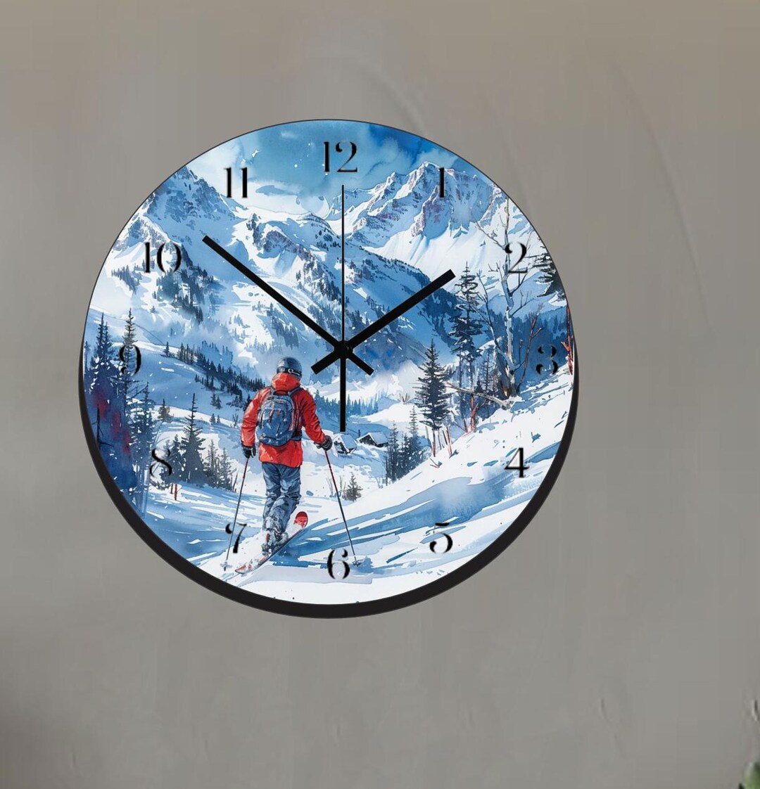 Ski the Slopes Skiing Art Painting Wall Clock Painting Time Piece Wall ...