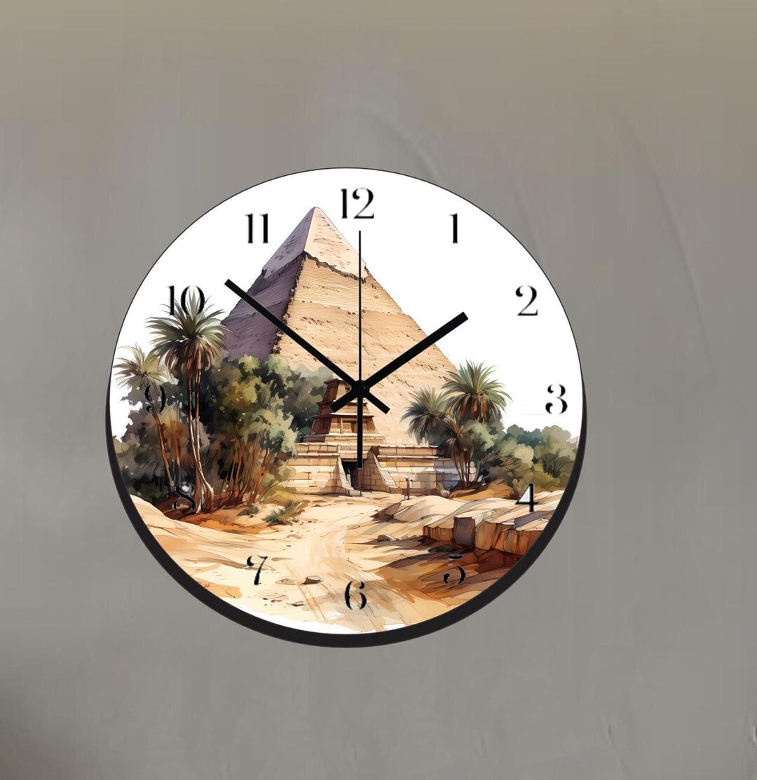 Egyptian Hieroglyphs & Pyramids Art Painting Wall Clock Painting Time ...