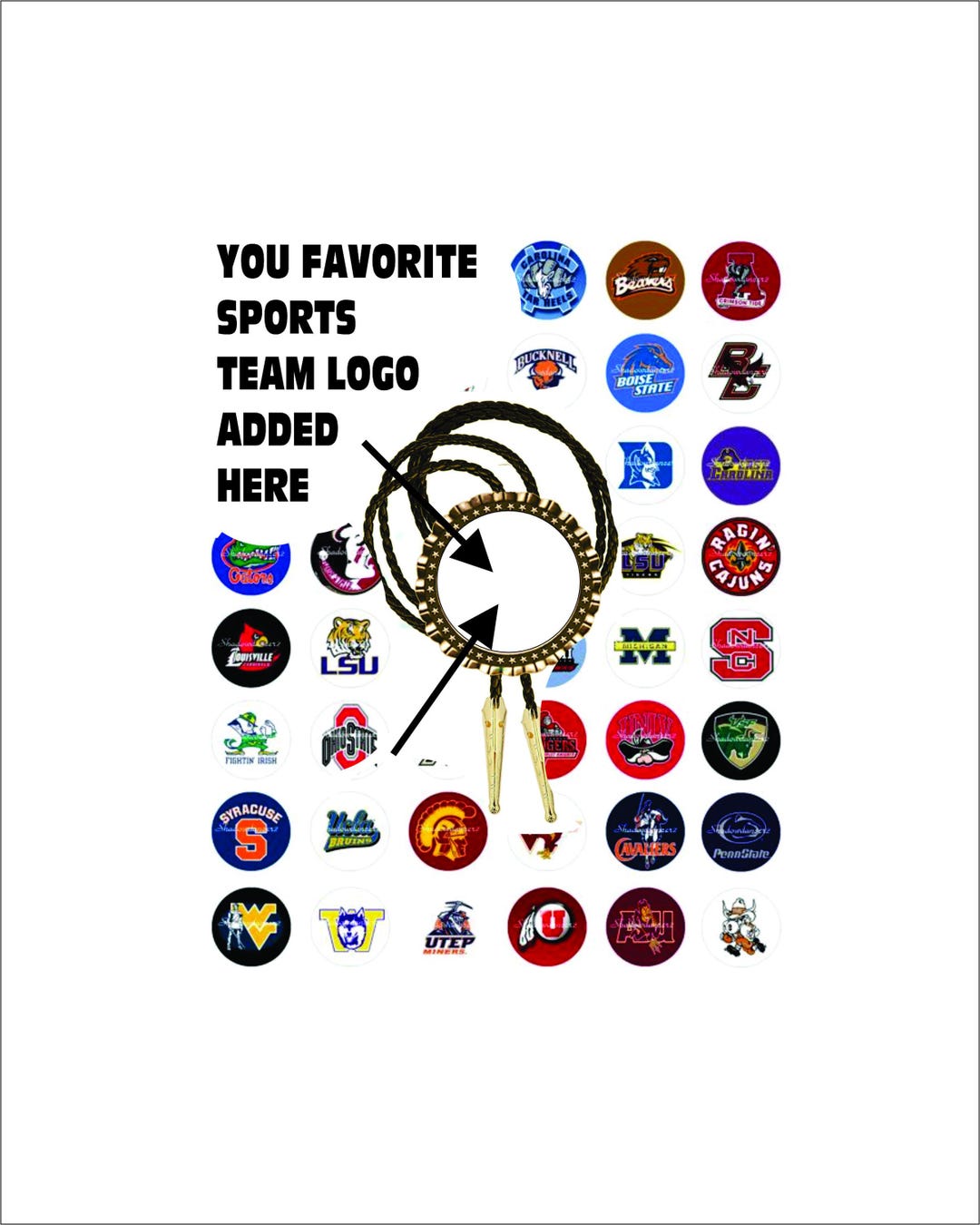 Custom Made Bolo Ties FOOTBALL Team Art or Logos Added Football ...