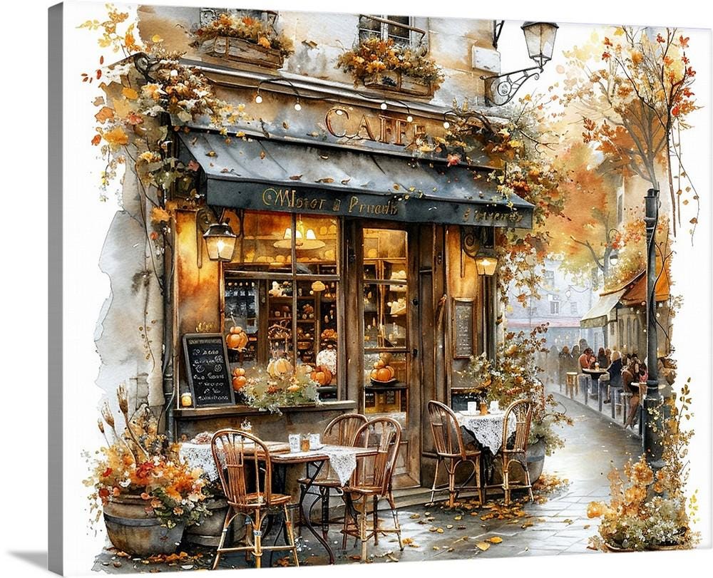 Summer in Paris Cafe Wall Art Bistro Outdoor Tables Watercolor Painting ...