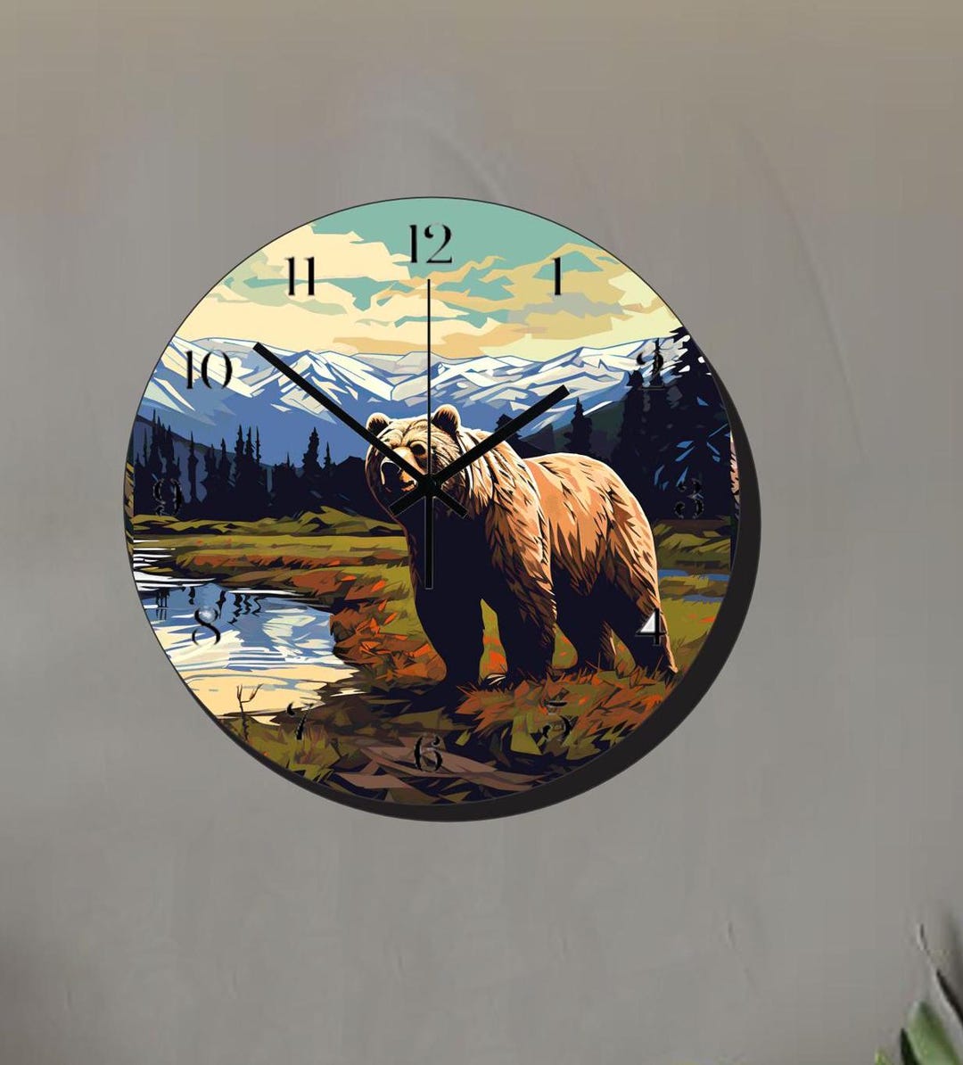Alaska Grizzly Bear Wall Clock Painting Time Piece Wall Mounting Unit ...