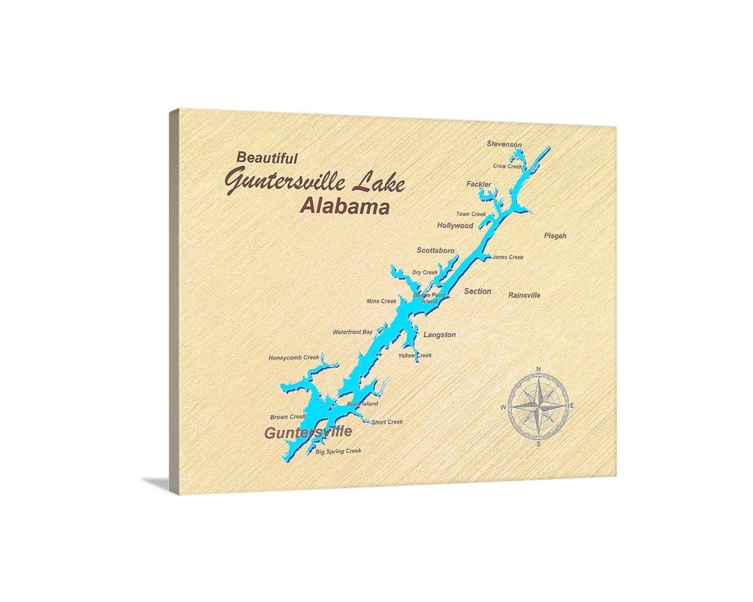 Guntersville Lake Map Art Posters, Prints or Canvas Wraps Giclee ...