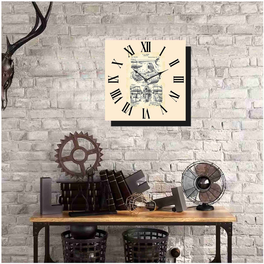 A Six Shooter Old West Gun Patent Wall Clock 16 Inches Unique Time ...