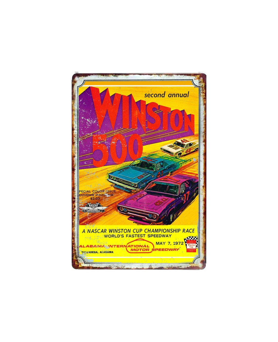 1972 Winston 500 Stock Car Racing Art All Metal Tin Sign 8 X 12 Inchess ...