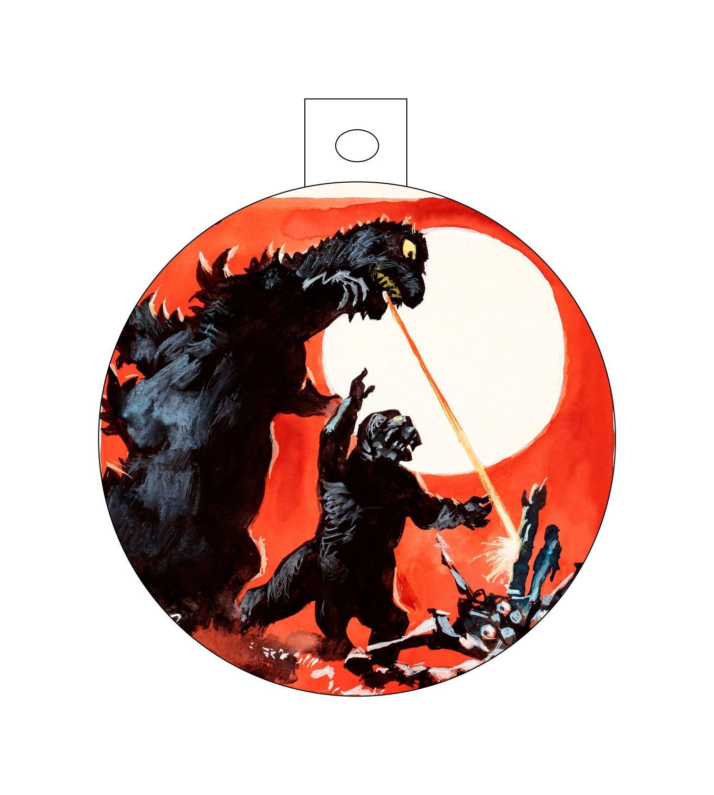 Godzilla and Son Fire Flames Christmas Holiday Ornament 3 Inch Diameter ...