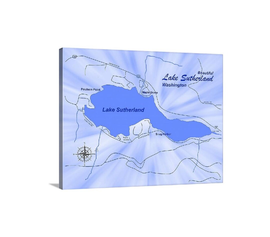 Lake Sutherland Washington Map Art Posters, Prints or Canvas Wraps ...