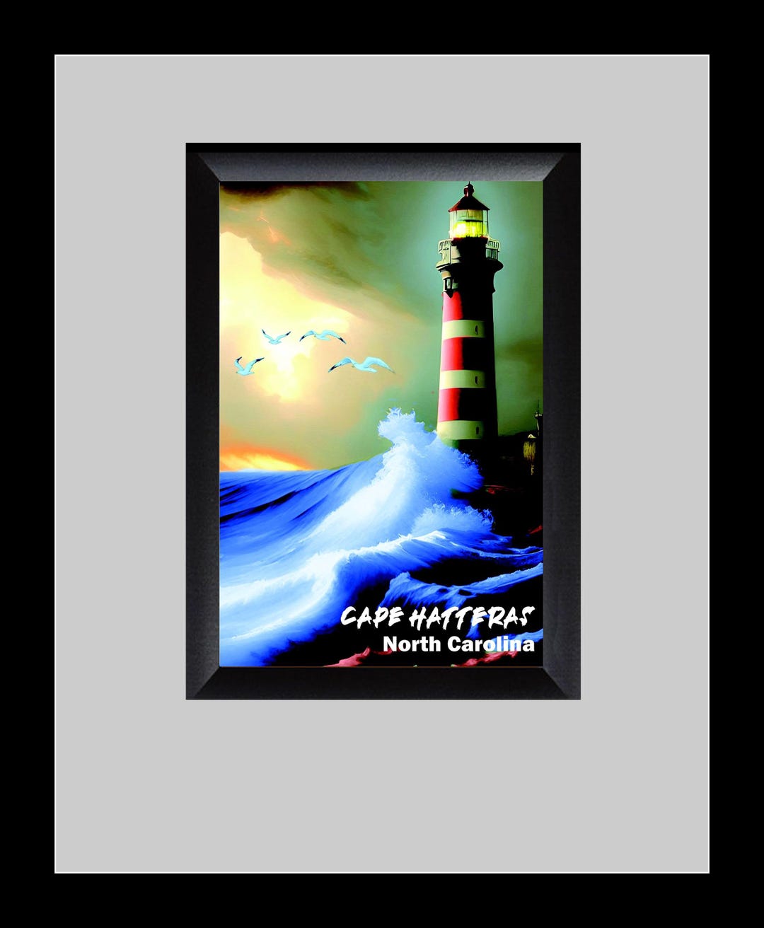 Cape Hatteras Lighthouse Wave Crashing Art Giclee Art Print Ocean Art ...