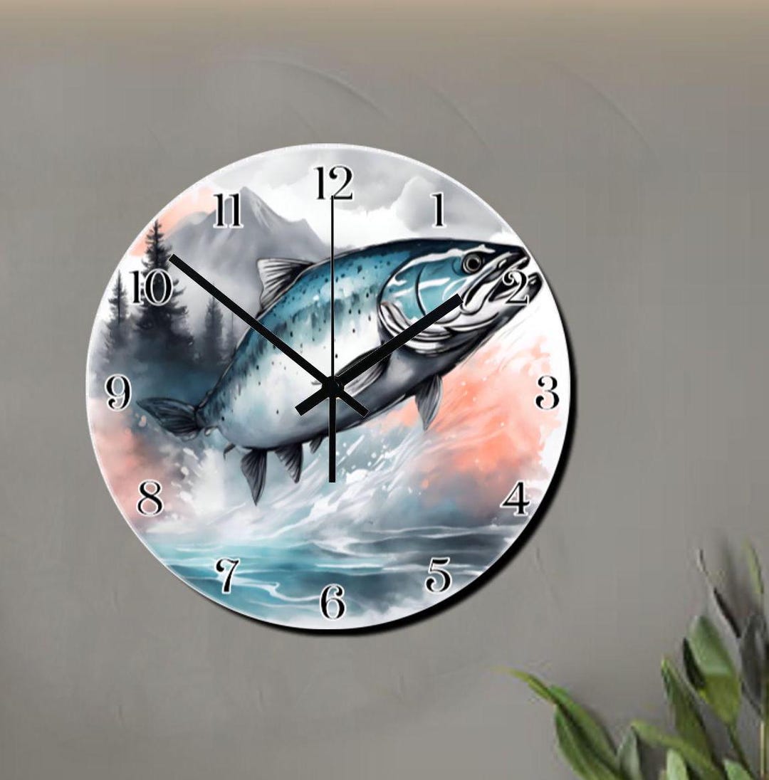 Trout Bass Fishing Art Painting Wall Clock Painting Time Piece Wall ...