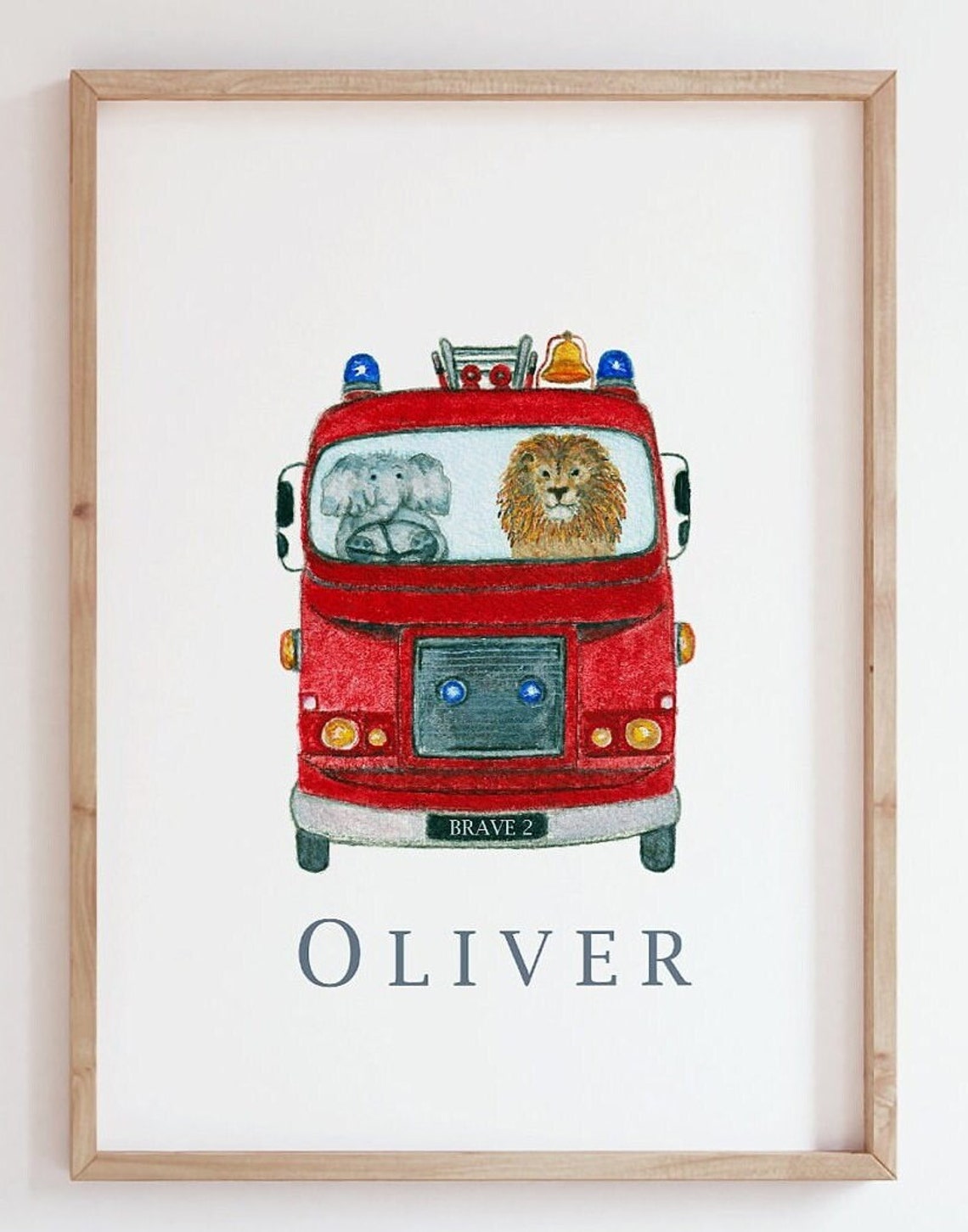Fire Engine Print, Fire Truck Wall Art, Personalised Boy's Print, Car ...