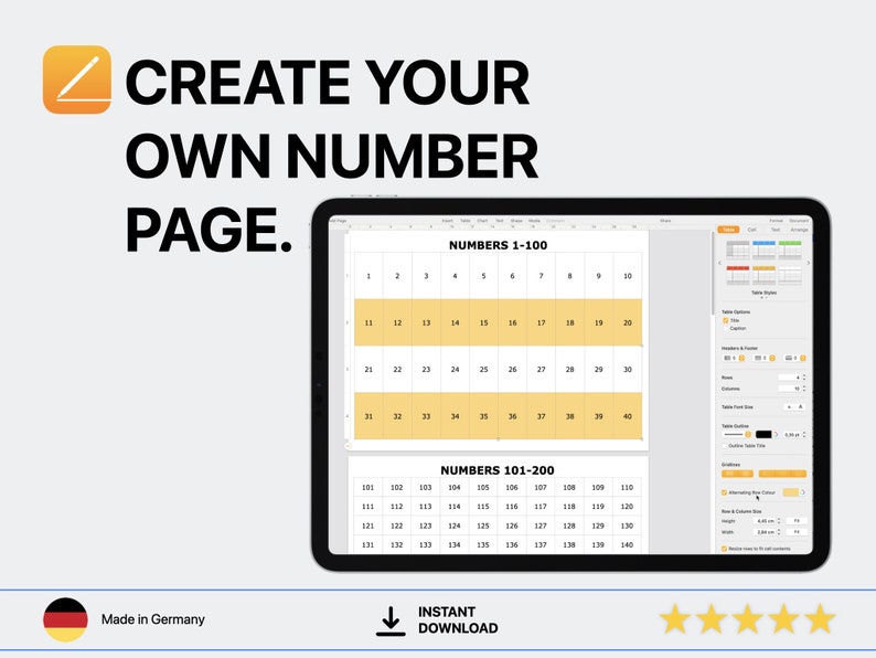 Numbers From 1 to 1000 A4 Printable Number Table Count to 100 1000 ...