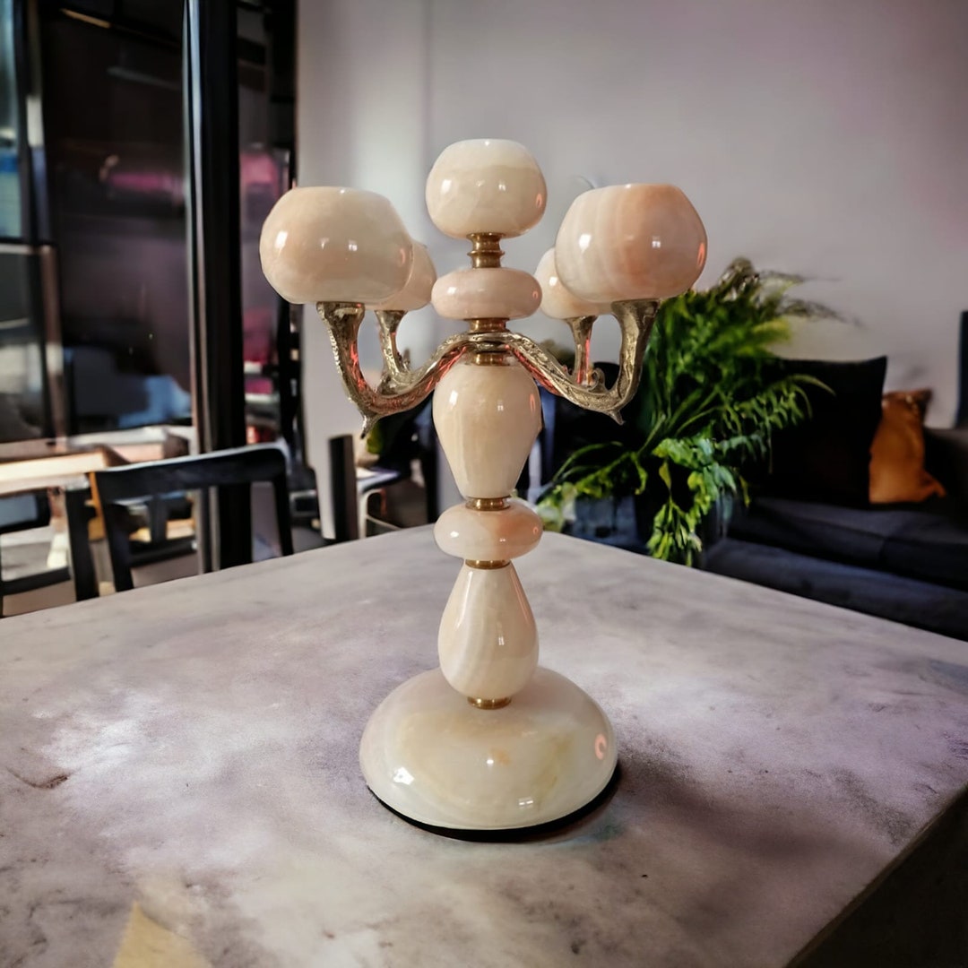 Candlestick/ Candle Holder/ Marble Candleabra/ Natural Marble/ Wedding ...