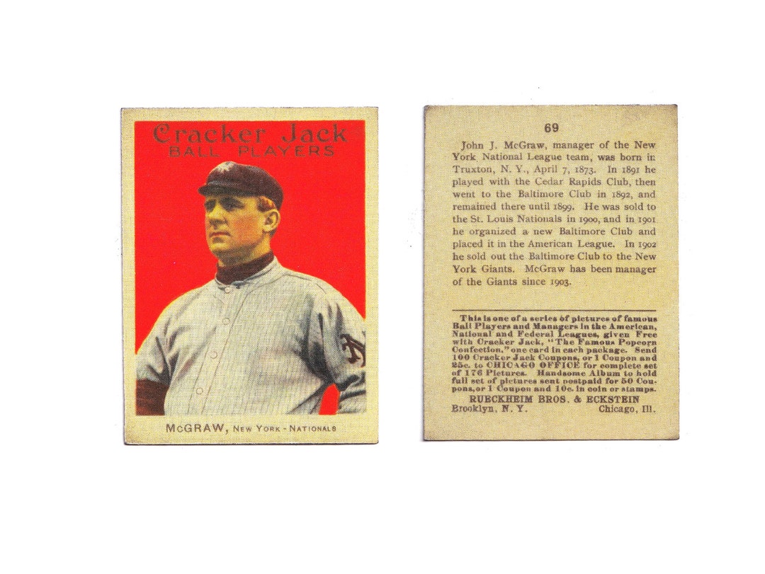 Hand Aged Rare 1914 John Mcgraw Cracker Jack Baseball Card Reprint Hand ...