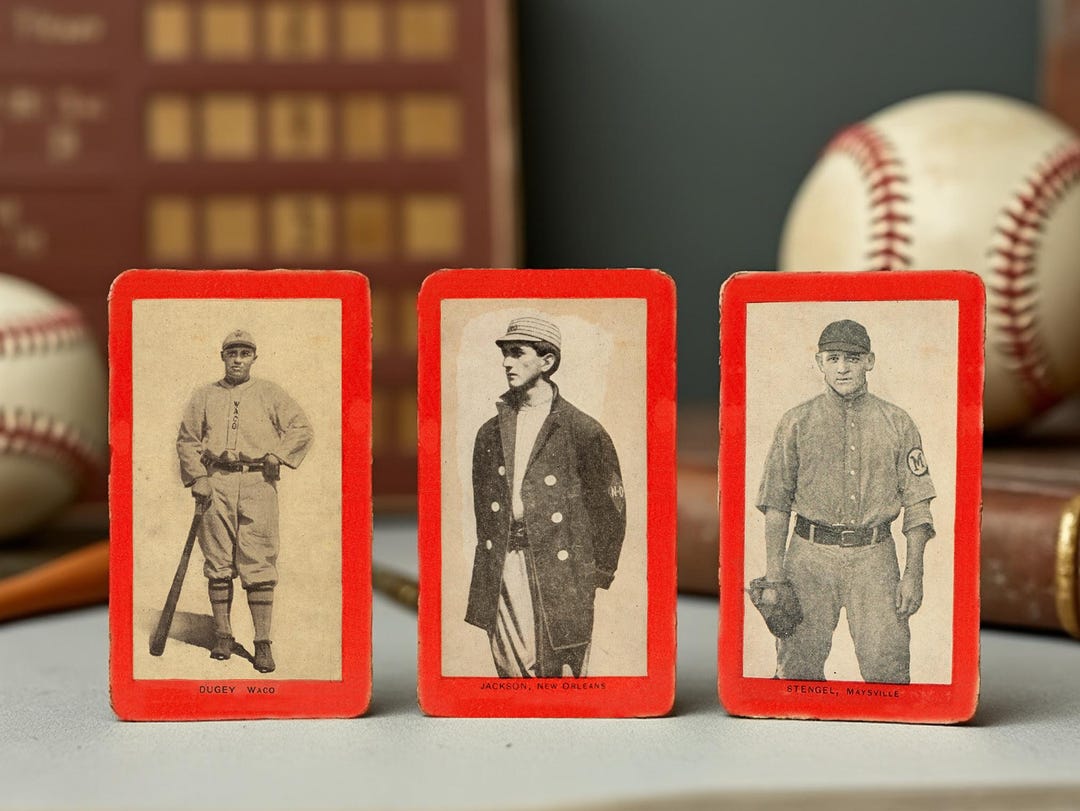 3 Card Bundle of 1910 T210 Stengel, Joe Jackson & Dugey With Old Mill ...