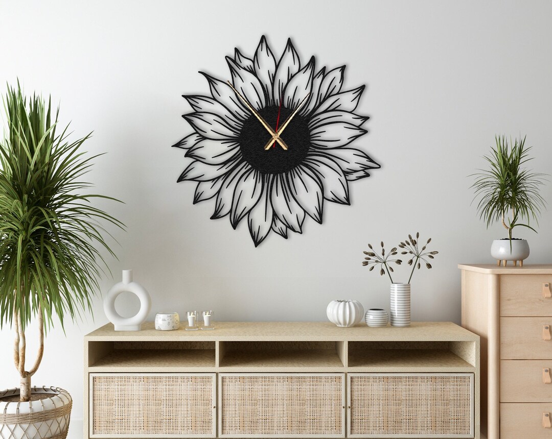 Sunflower Decor Flower Art Metal Wall Clock Floral Decor Aesthetic ...