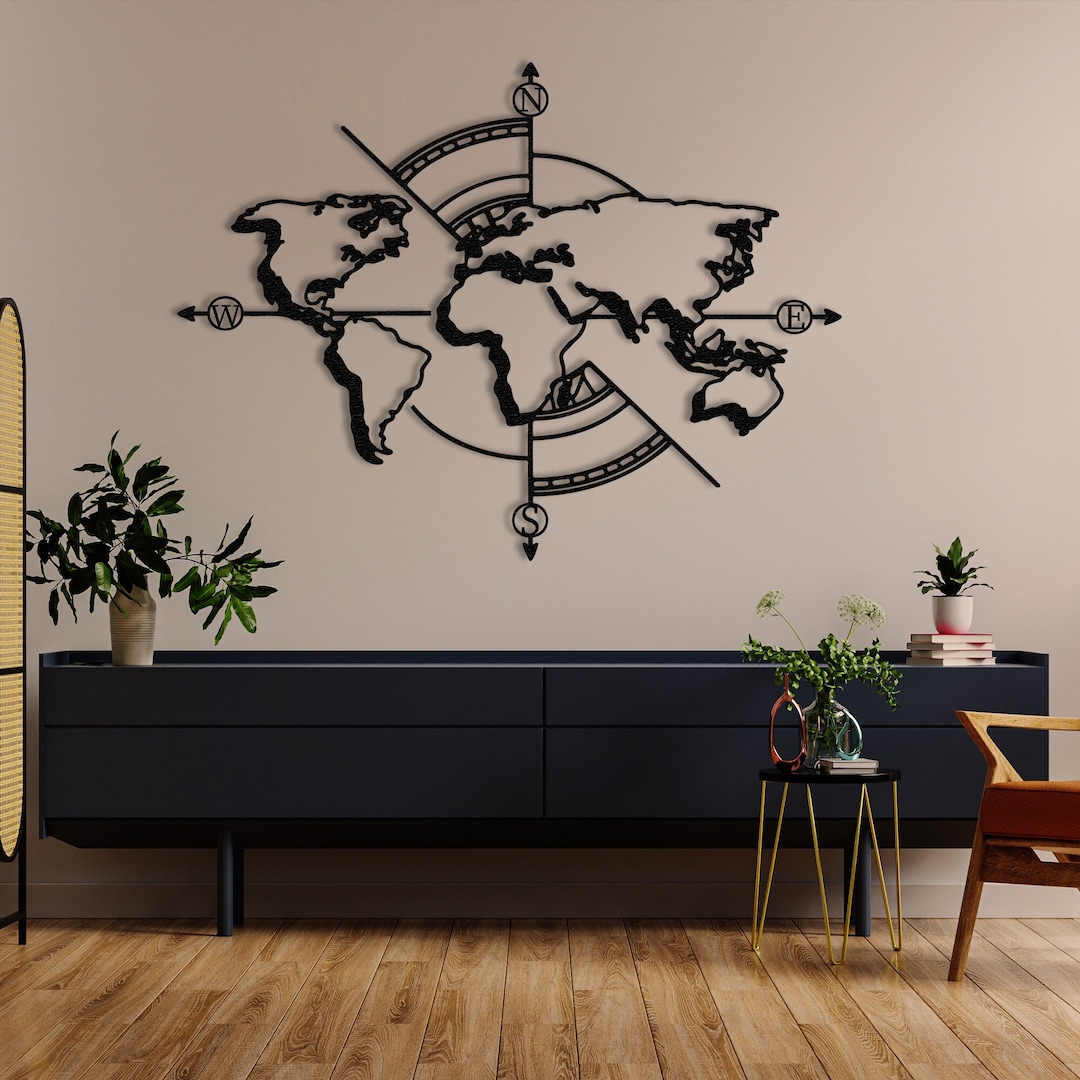 Metal World Map Continents Metal Wall Art Metal Wall Design Wall ...