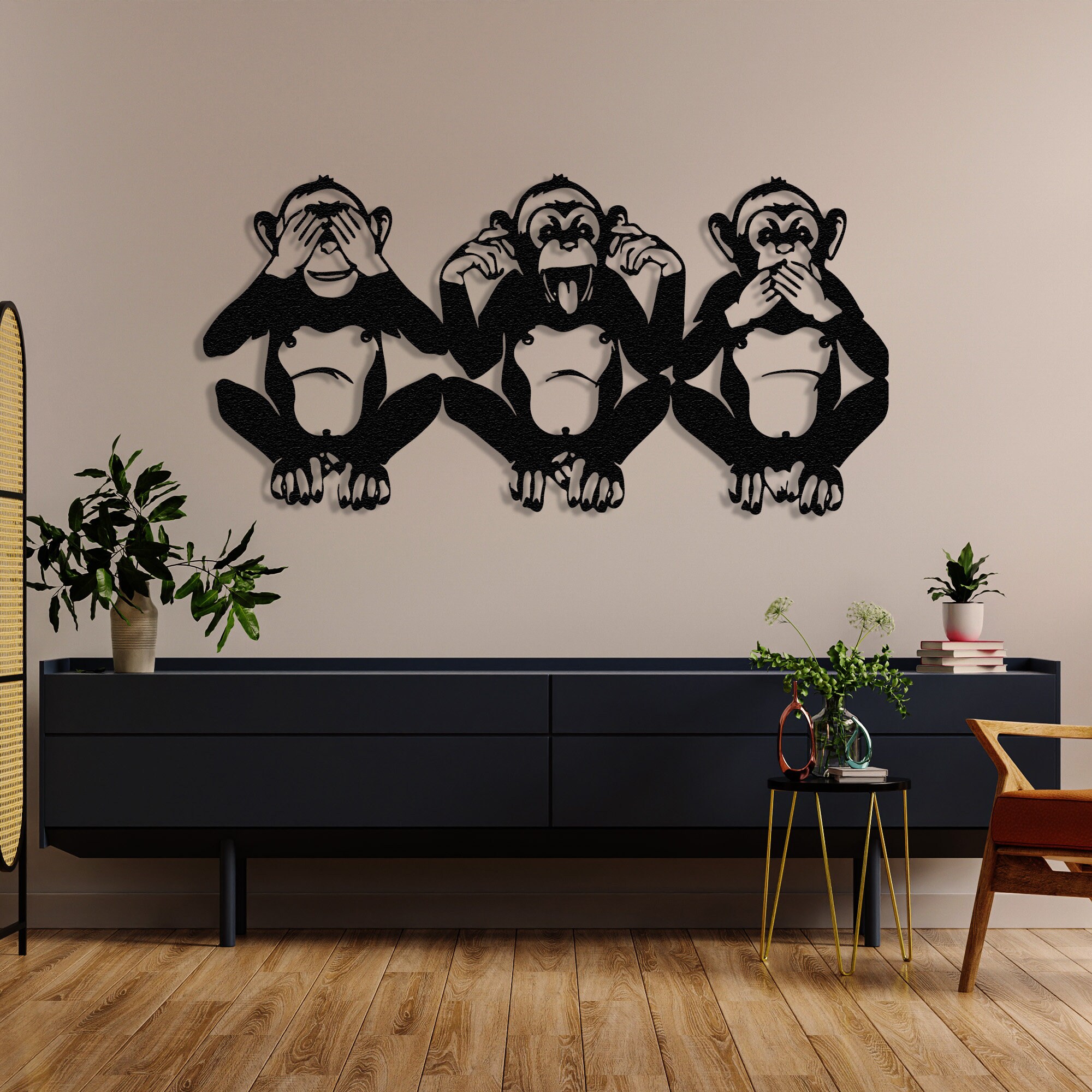 Three Wise Monkeys Metal Wall Art Monkey Trio Decor See No - Etsy Hong Kong