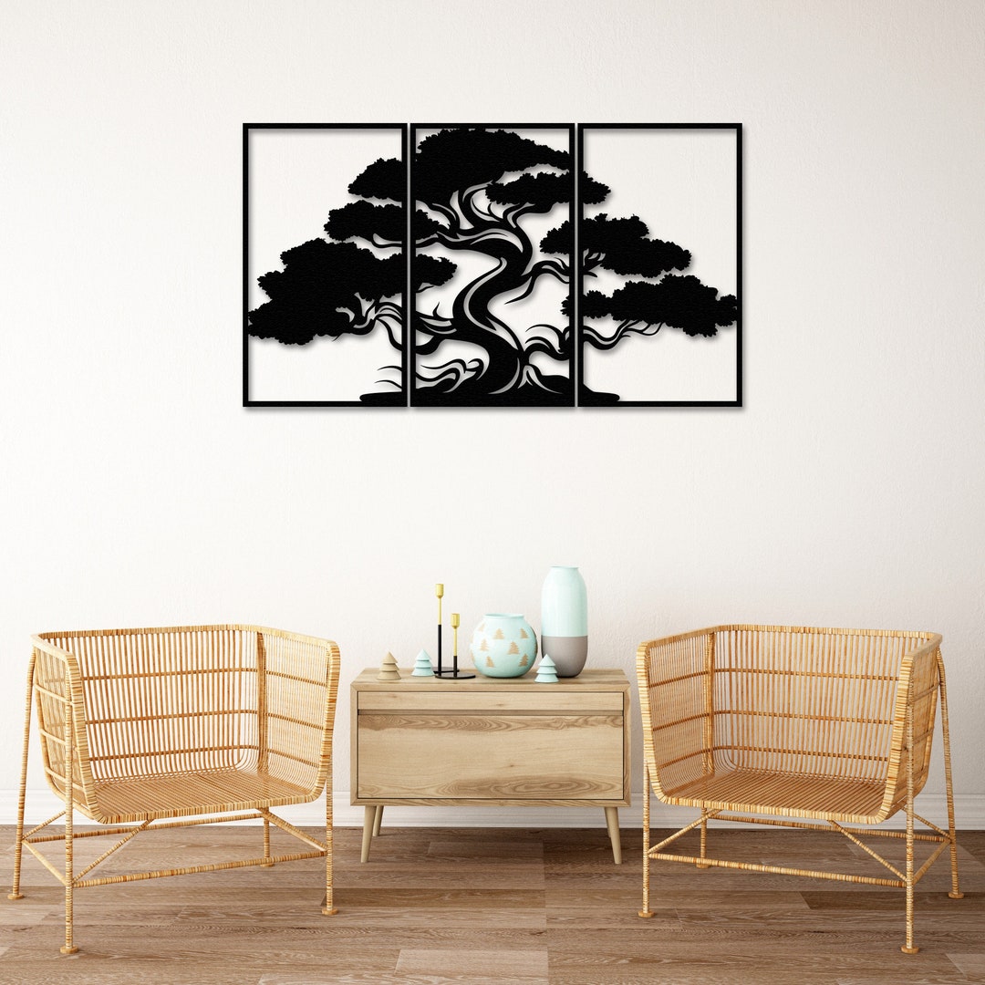 Bonsai Tree Decor Set of 3 Bonsai Decor Chinoiserie Wall Art Metal Wall ...