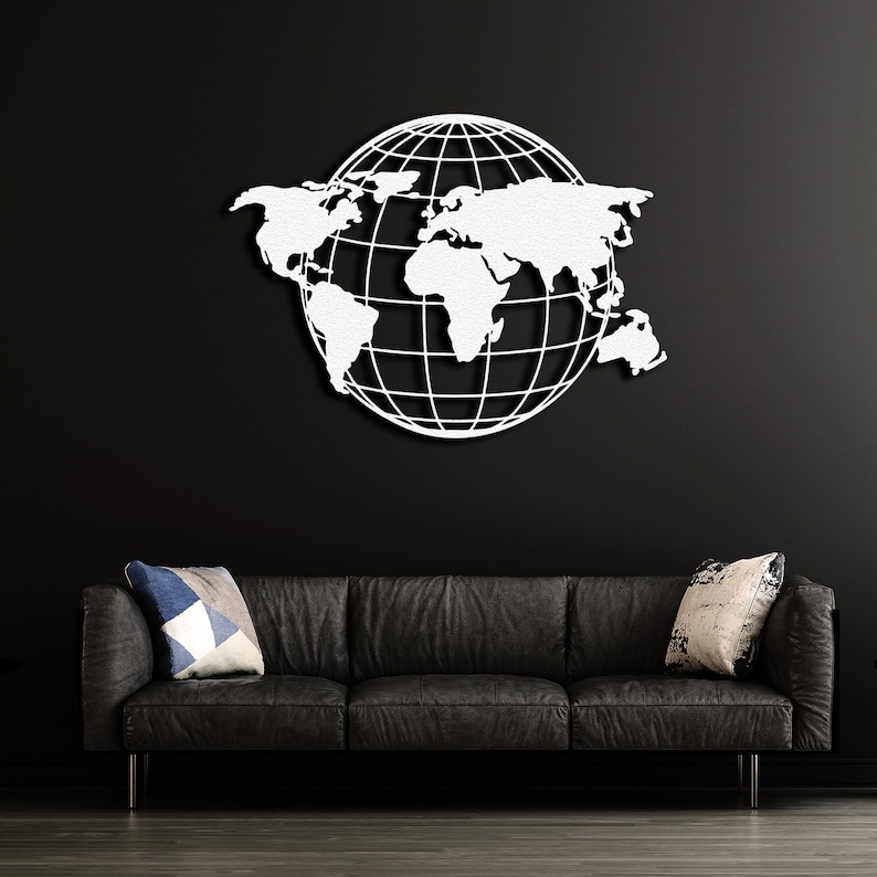 Metal World Map Continents Metal Wall Art Home Office Decoration Metal ...
